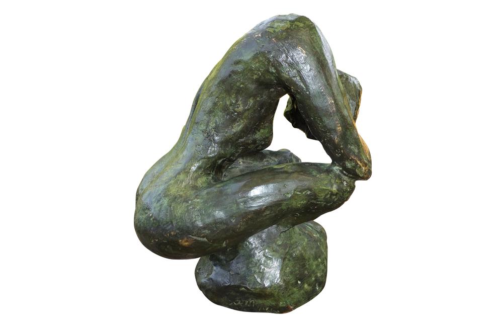 A BRONZE SCULPTURE OF A CROUCHING WOMAN-AD & PS ANTIQUES – AD & PS Antiques
