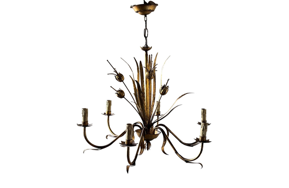 Spanish Giltmetal Bulrush Chandelier - Mid Century Lighting – AD & PS ...